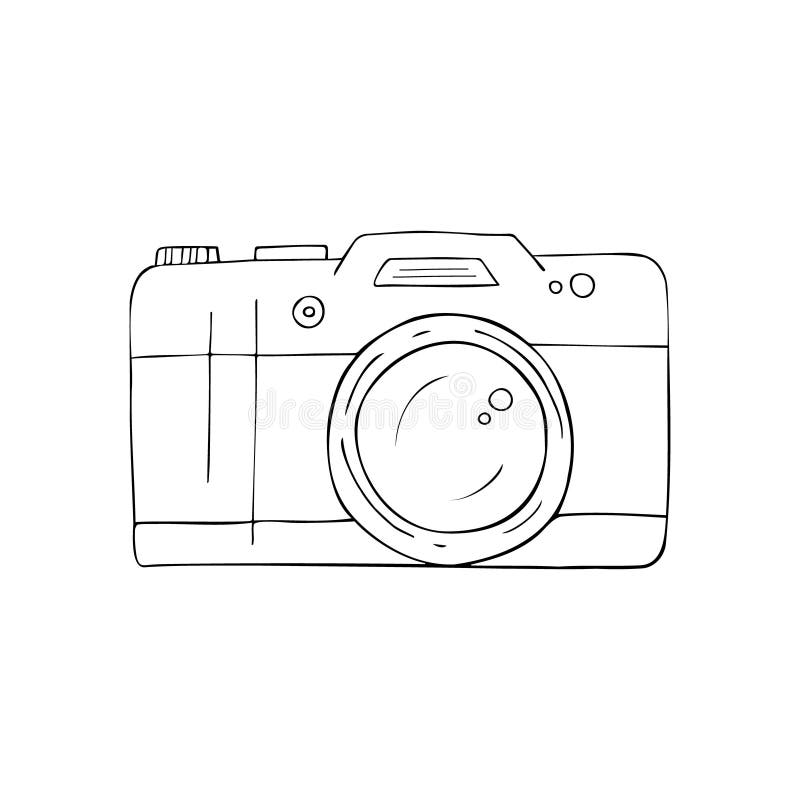 Sketch of Photo Retro Film Camera by Hand Writing on White Background ...