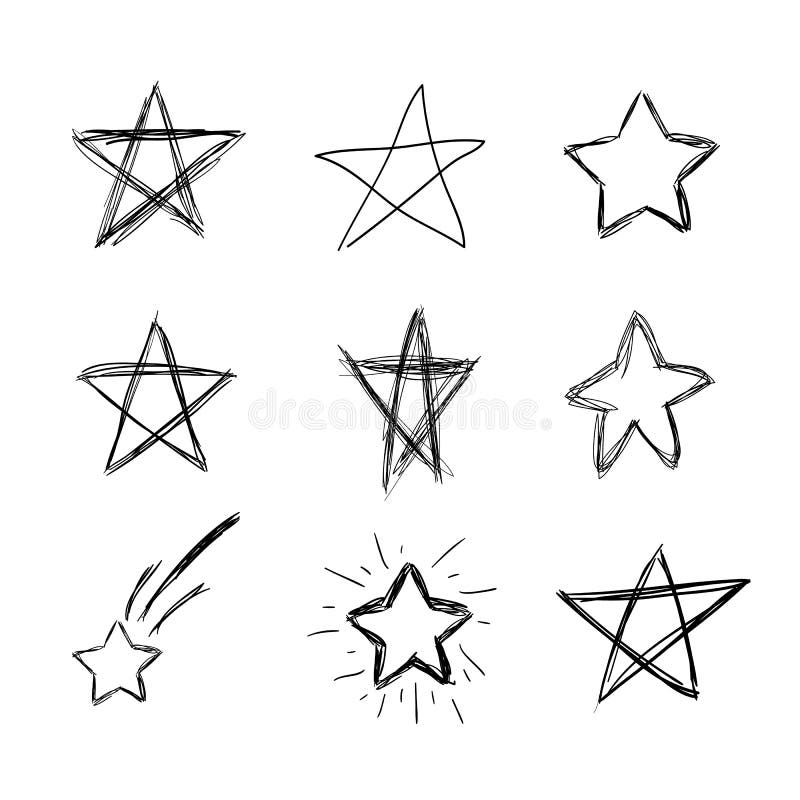 Vector Hand Drawn Doodle Stars, Scribble Drawings, Black Lines Isolated ...