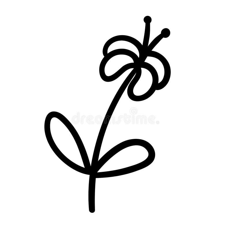 Vector Hand Drawn Doodle Unusual Flower on a Stem with Leaves. Stock ...