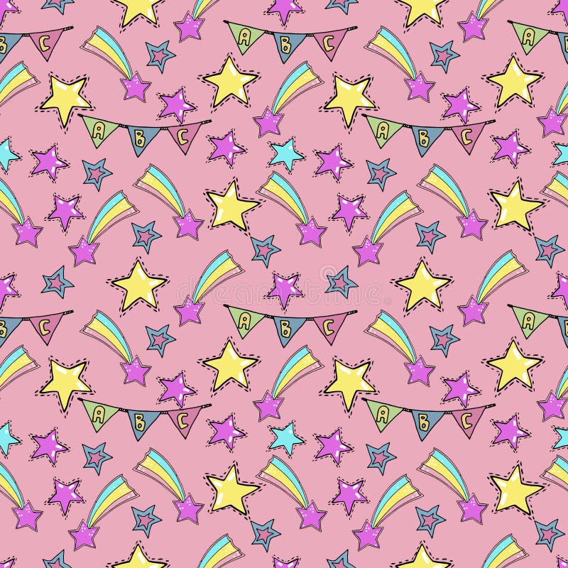 Vector Hand Drawn Doodles Stars Seamless Pattern Stock Vector ...