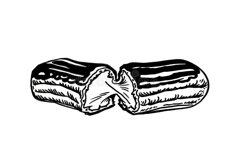 Vector Hand-drawn Eclair on White Isolated, Bakery and Gastronomy ...