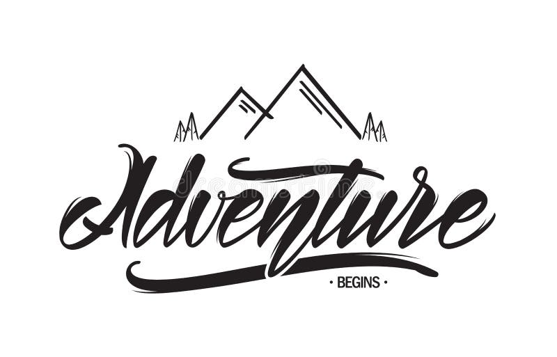 Vector Hand Drawn Emblem with Mountains and Handwritten Lettering of ...