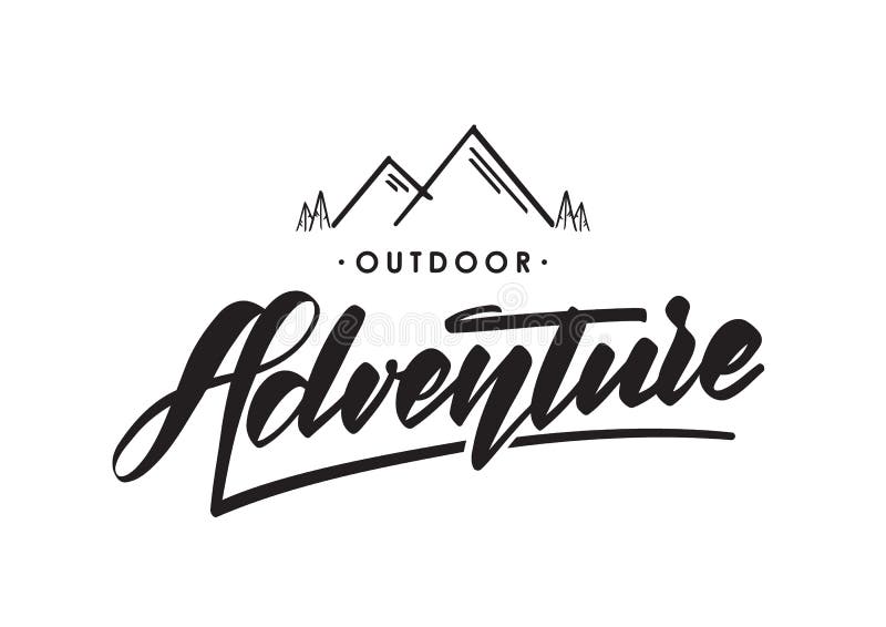 Vector Hand Drawn Emblem with Mountains and Handwritten Lettering of ...