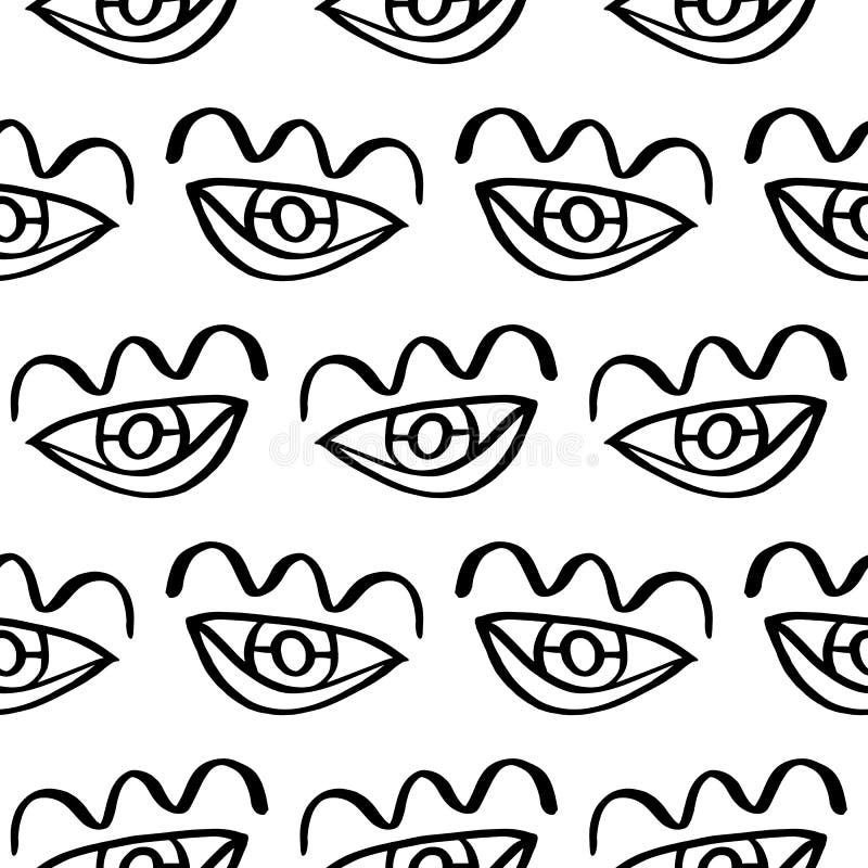 Vector Hand Drawn Eye Doodles Seamless Pattern Stock Vector ...
