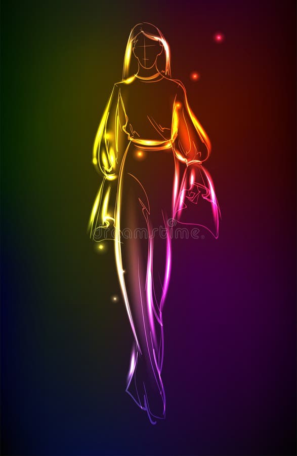Hand-drawn Fashion Model from a Neon. a Light Girl S Stock Vector ...