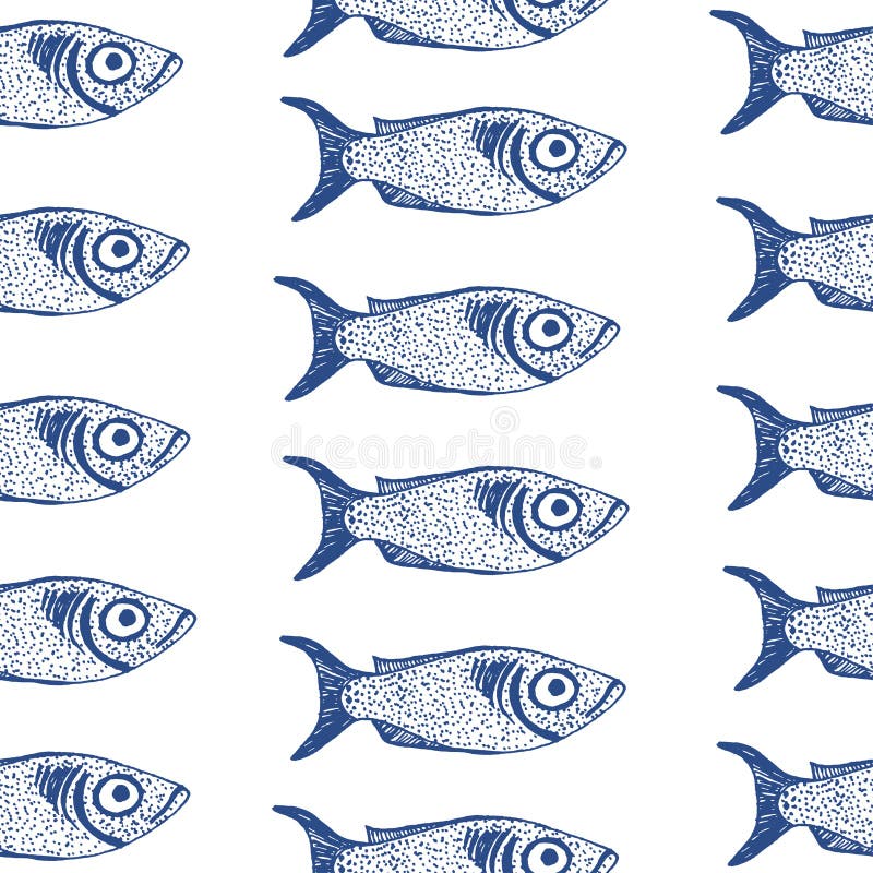 Vector Hand Drawn Fish Seamless Stock Vector - Illustration of seafood ...