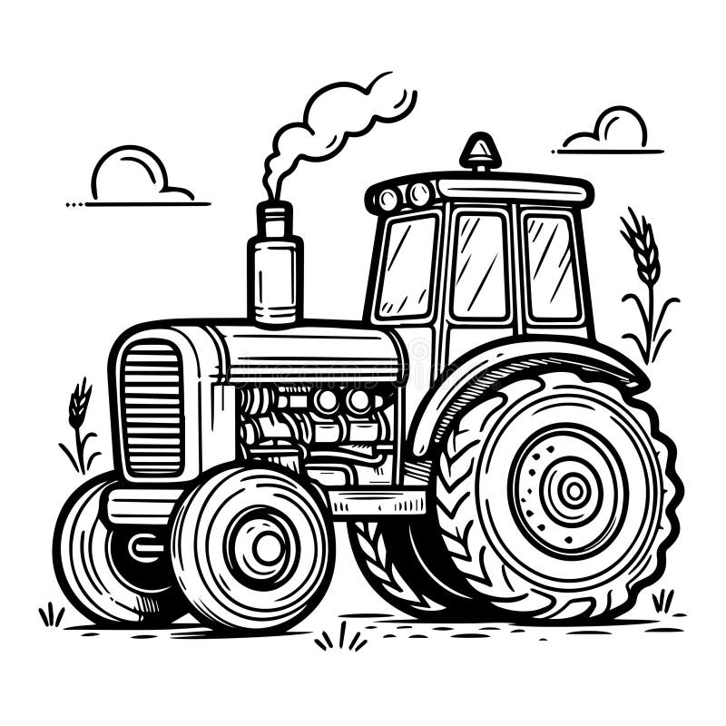 Vector Hand Drawn Flat Design Outline of a Farm Tractor Stock Vector ...
