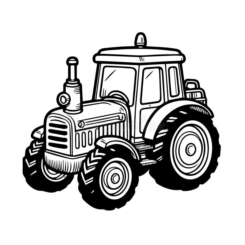 Vector Hand Drawn Flat Design Outline of a Farm Tractor Stock Vector ...