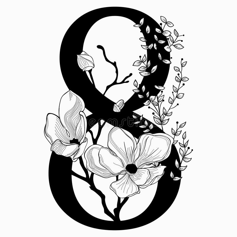 Vector Hand Drawn Floral Number Eight Monogram and Logo Stock Vector ...