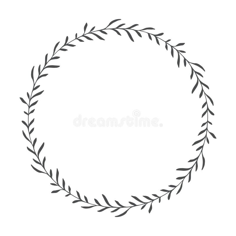 Vector Hand Drawn Floral Wreath, Round Frame with Leaves Stock Vector ...