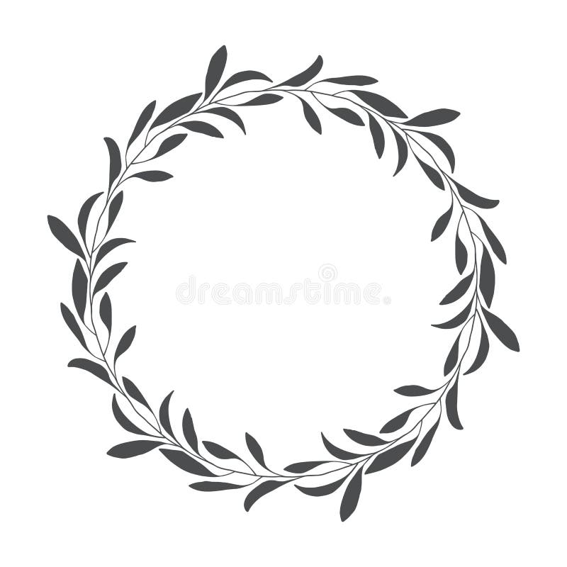 Vector Hand Drawn Floral Wreath, Round Frame with Leaves Stock Vector ...