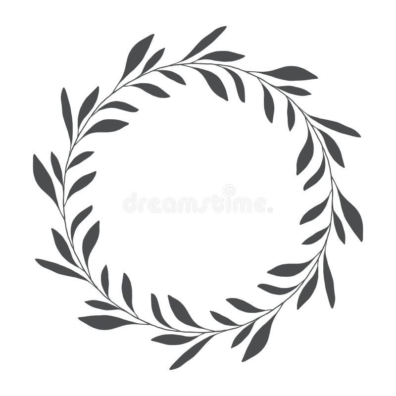 Vector Hand Drawn Floral Wreath, Round Frame with Leaves Stock Vector ...