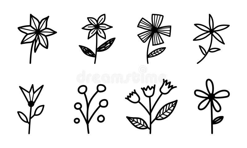 Vector Hand Drawn Flower Icon Set Stock Vector - Illustration of floral ...