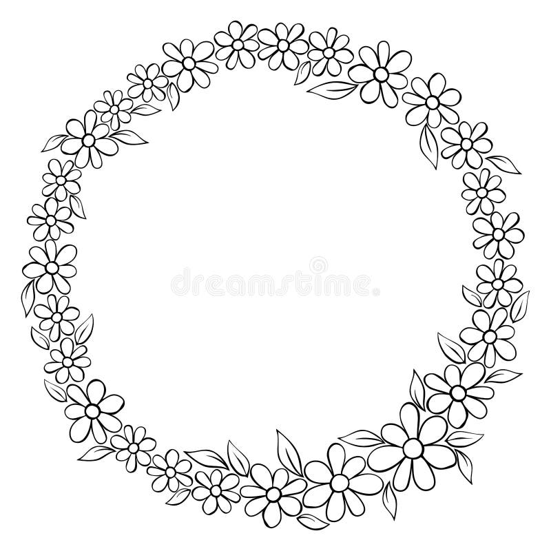 Vector Hand Drawn Frame, Border from Black Outline Small Flowers in ...