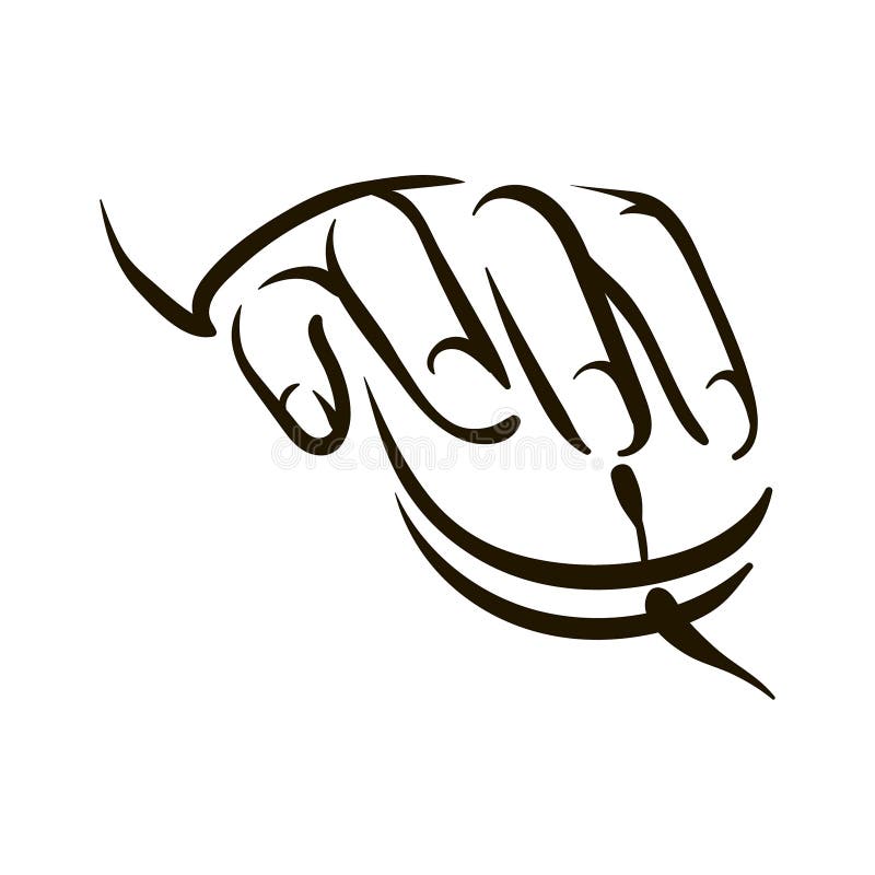 Vector Hand Drawn Hand with Computer Mouse Sketch Illustration on White ...