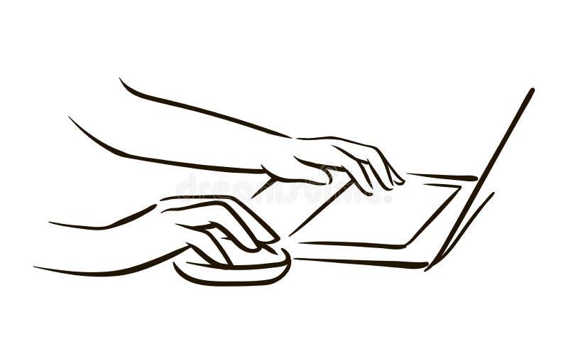 Vector Hand Drawn Hand with Computer Mouse Sketch Illustration on White ... Vector Hand Drawn Hand with Computer Mouse Sketch Illustration on White ...