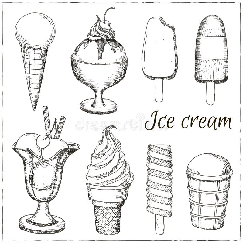Vector Hand Drawn Ice Cream. Stock Illustration - Illustration of hand ...