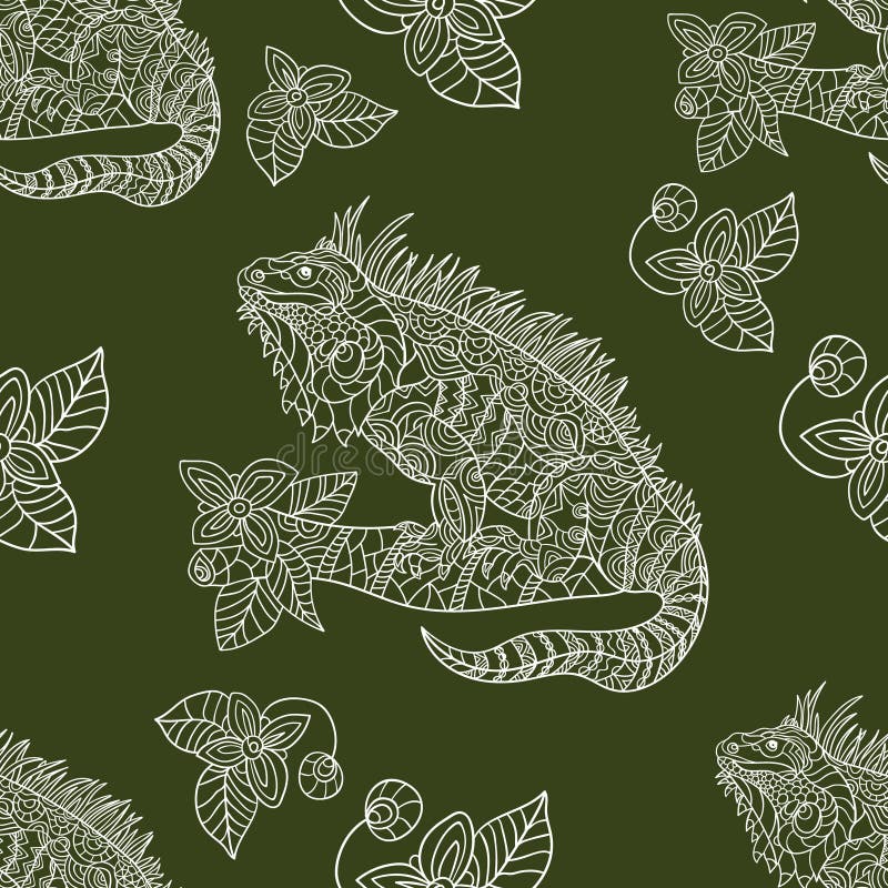 Vector Hand Drawn Iguana. Ethnic Tribal Styled Pattern Stock Vector ...