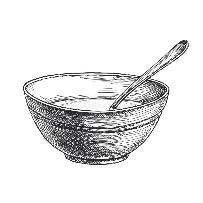 Vector Hand-drawn Illustration of Bowl with White Mash and Spoon ...