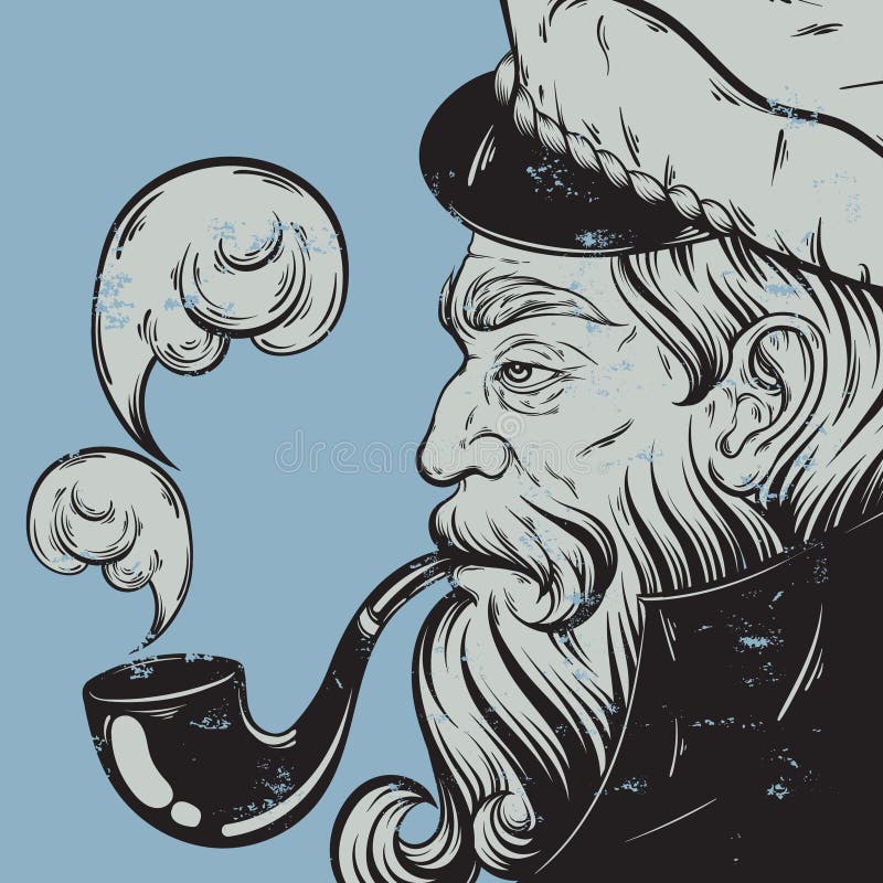 Vector Hand Drawn Illustration of Captain with Pipe. Stock Vector ...