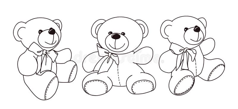 Vector Hand-drawn Illustration of a Cute Teddy Bear in Different Poses ...