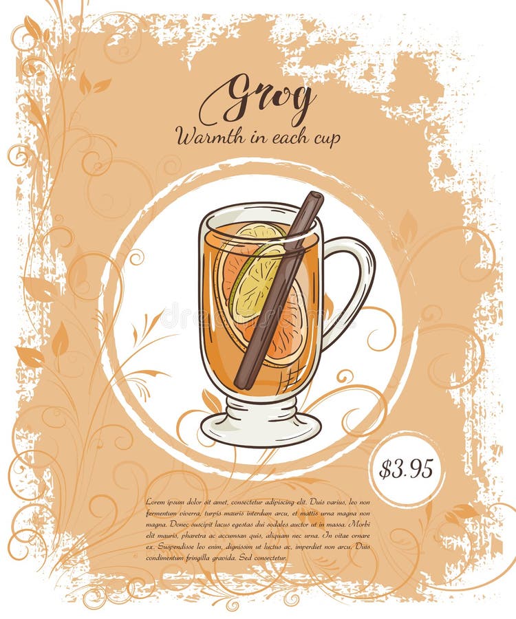Vector Hand Drawn Illustration of Drinks Menu Pages with Cup of Grog ...