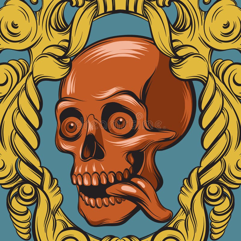 Vector Hand Drawn Illustration of Human Skull in Baroque Frame. Stock ...