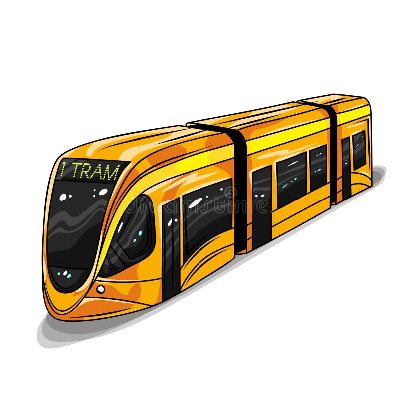 Vector Hand Drawn Illustration of Modern Tram Car. Stock Vector ...