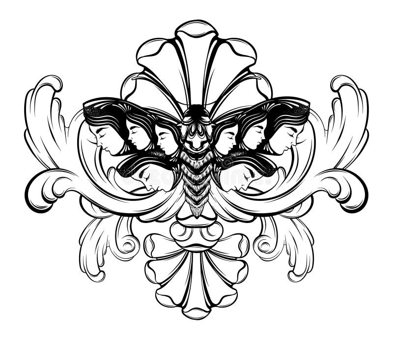 Vector Hand Drawn Illustration of Moth with Frame. Stock Vector ...