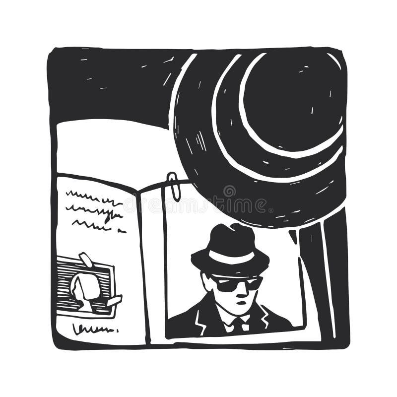 Vector Hand-drawn Illustration of a Private Detective`s Desk. the Case ...