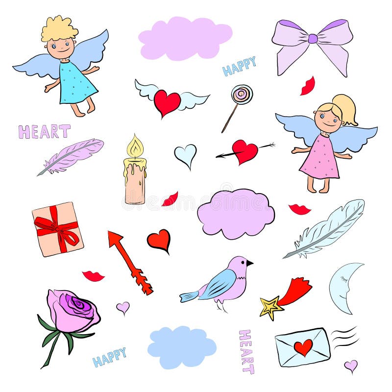 Vector Hand Drawn Illustration Set Angels Doodle Stock Vector ...