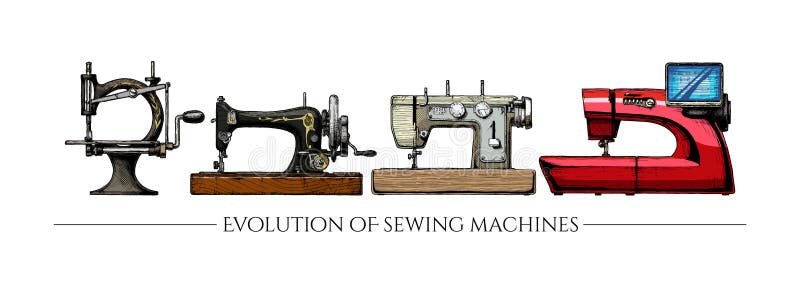 Evolution of Sewing Machines Stock Vector - Illustration of evolution ...