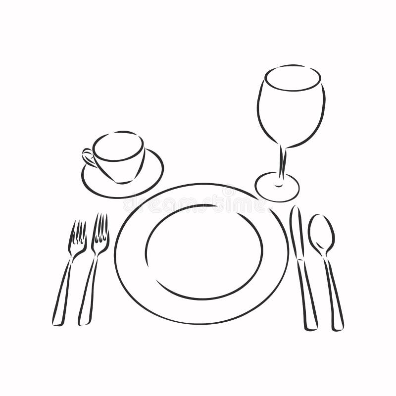 Vector Hand Drawn Illustration with Table Setting Set. Sketch. Vintage ...