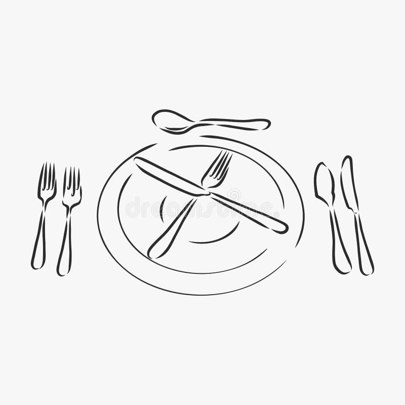 Vector Hand Drawn Illustration with Table Setting Set. Sketch. Vintage ...
