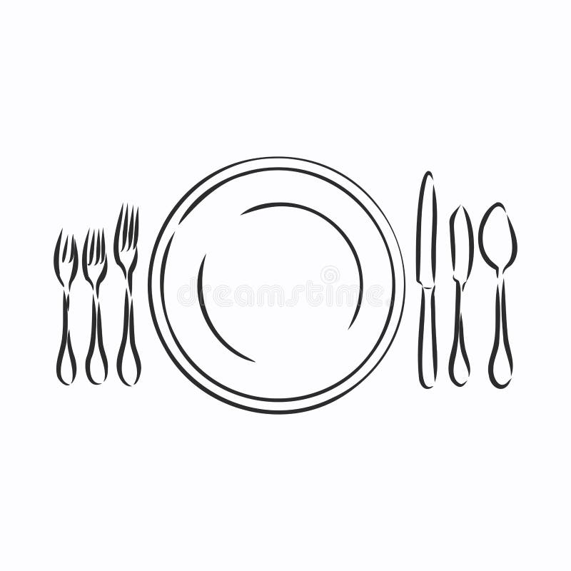 Vector Hand Drawn Illustration with Table Setting Set. Sketch. Vintage ...