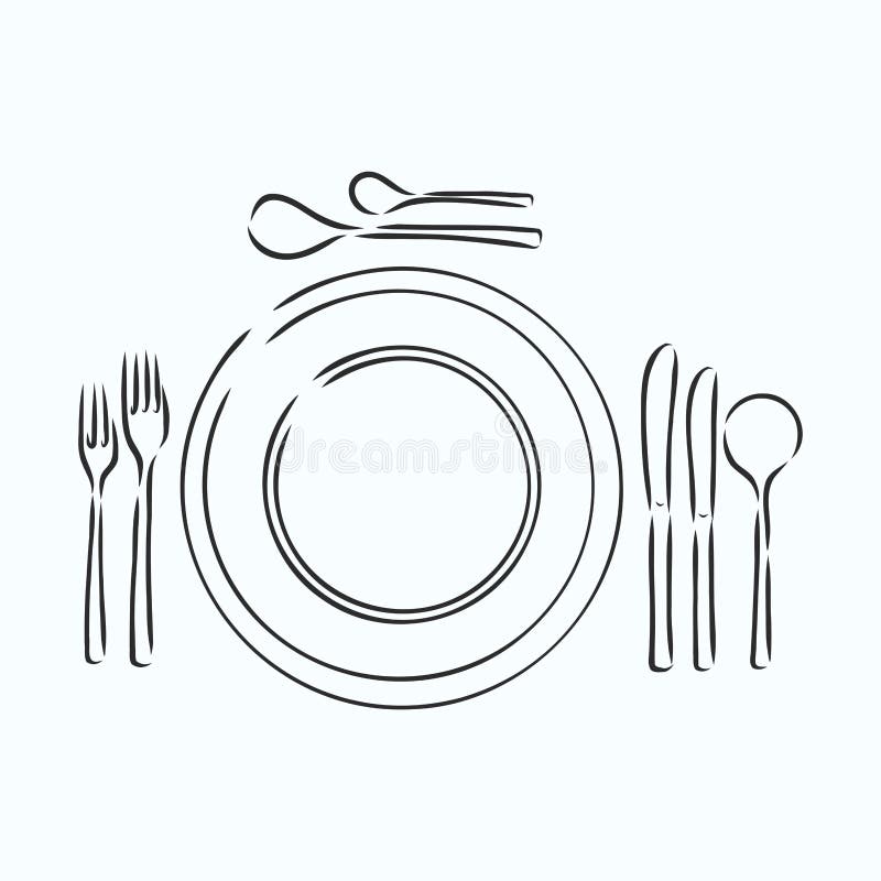 Vector Hand Drawn Illustration with Table Setting Set. Sketch. Vintage ...