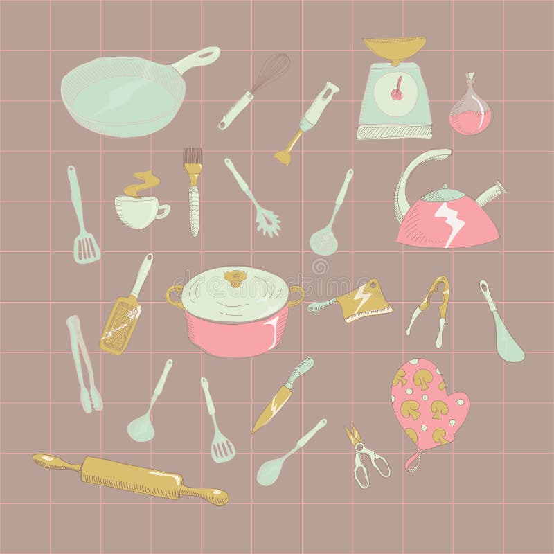 Vector Hand Drawn Kitchen Icon Set Stock Vector - Illustration of ...