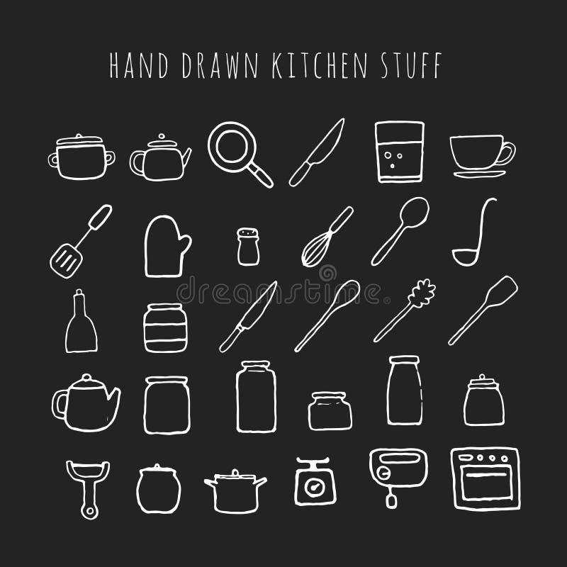Vector Hand Drawn Kitchen Stuff. Collection of Kitchen Tools.. Stock ...