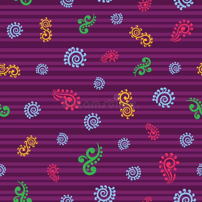 Vector Hand Drawn Koru Elements Seamless Pattern Background on Violet ...