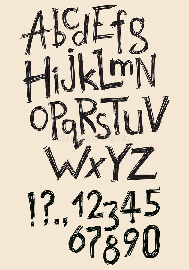 Vector Hand Drawn Latin Abc, Numbers and Punctuation Marks Stock Vector ...