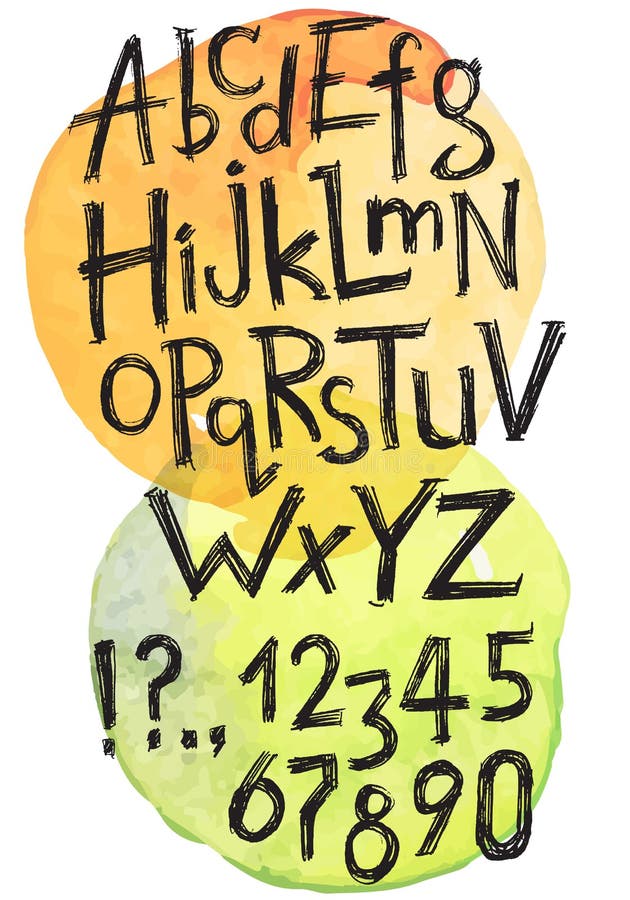 Vector Hand Drawn Latin Abc, Numbers and Punctuation Marks Stock Vector ...