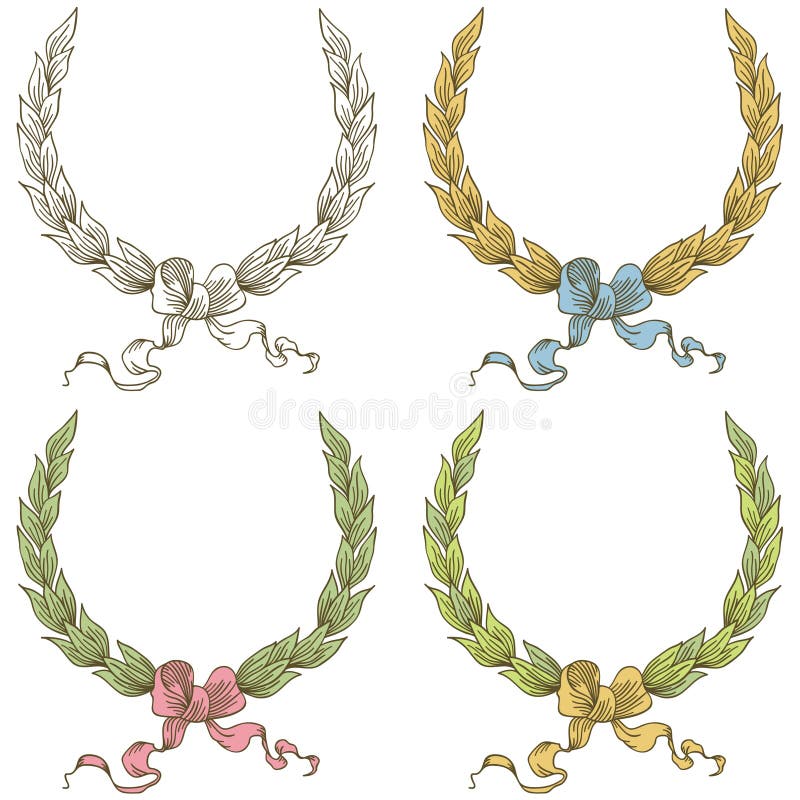 Vector Hand Drawn Laurel Wreath with Bow Stock Vector - Illustration of ...