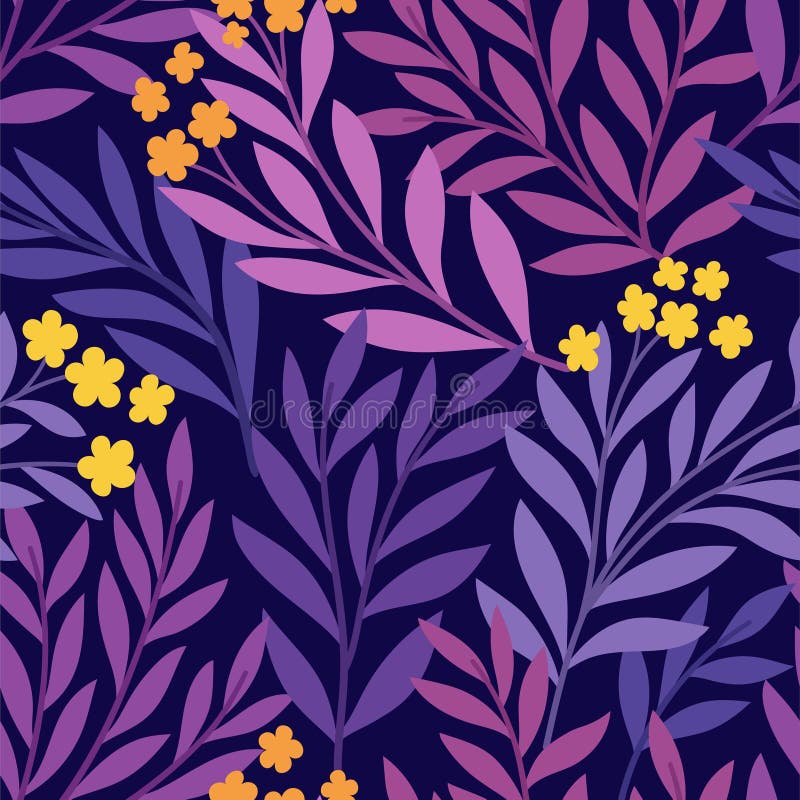 Vector Hand Drawn Leaves Seamless Pattern. Abstract Trendy Floral ...