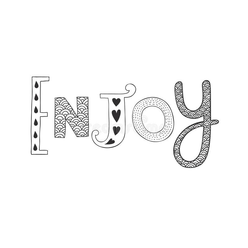 Lettering, Enjoy Word on Black Background. Stock Illustration ...