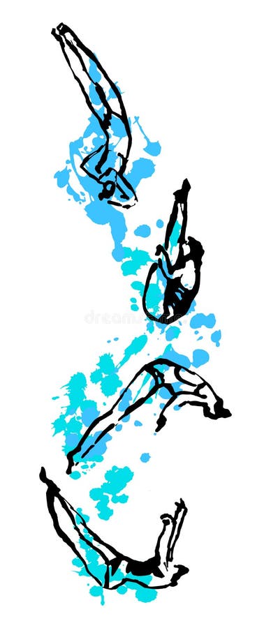 Vector Hand Drawn Linear Image with Diving Stock Vector - Illustration ...