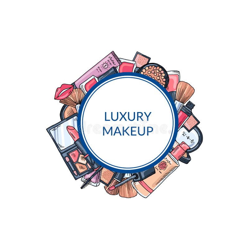 Vector Hand Drawn Makeup Elements Isolated on White Background Stock ...