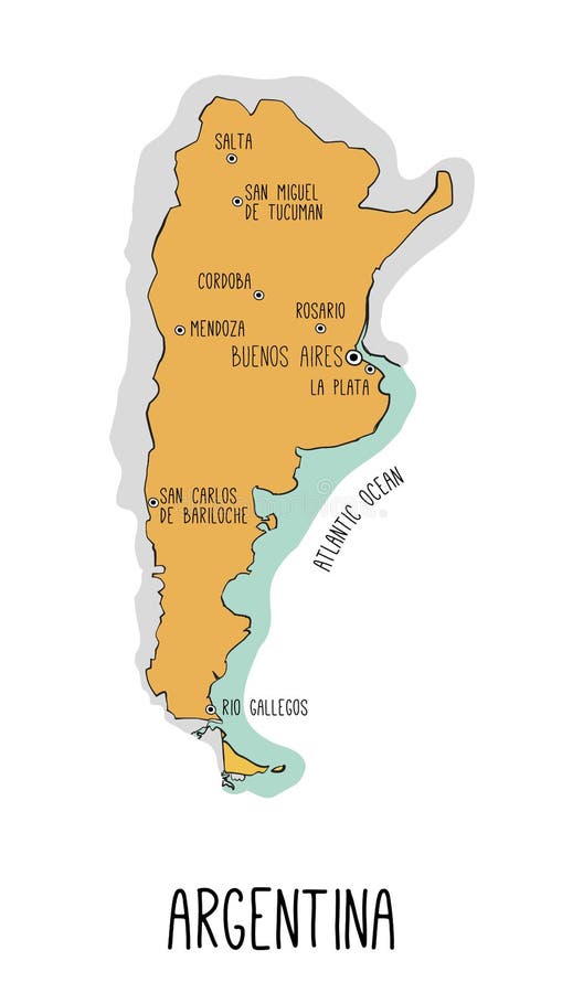 Vector Hand Drawn Map of Argentina with Main Cities. Each Element on a ...
