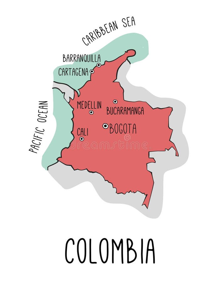Vector Hand Drawn Map of Colombia with Main Cities Stock Vector ...