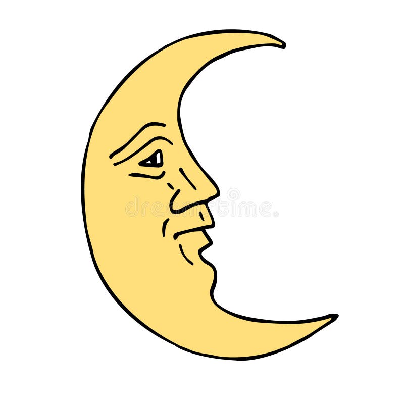 Vector Hand Drawn Moon with Face Stock Vector - Illustration of ...