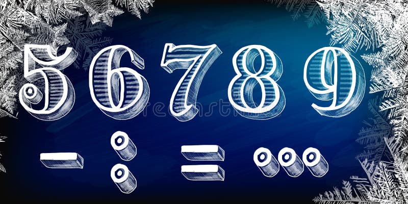 The Set of Numbers with a Winter Theme for Christmas. Vector Hand Drawn ...